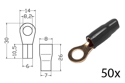 BroditNederland.nl - Kabelschoen , ring, , verguld, zwart 16mmÂ² diam 8mm